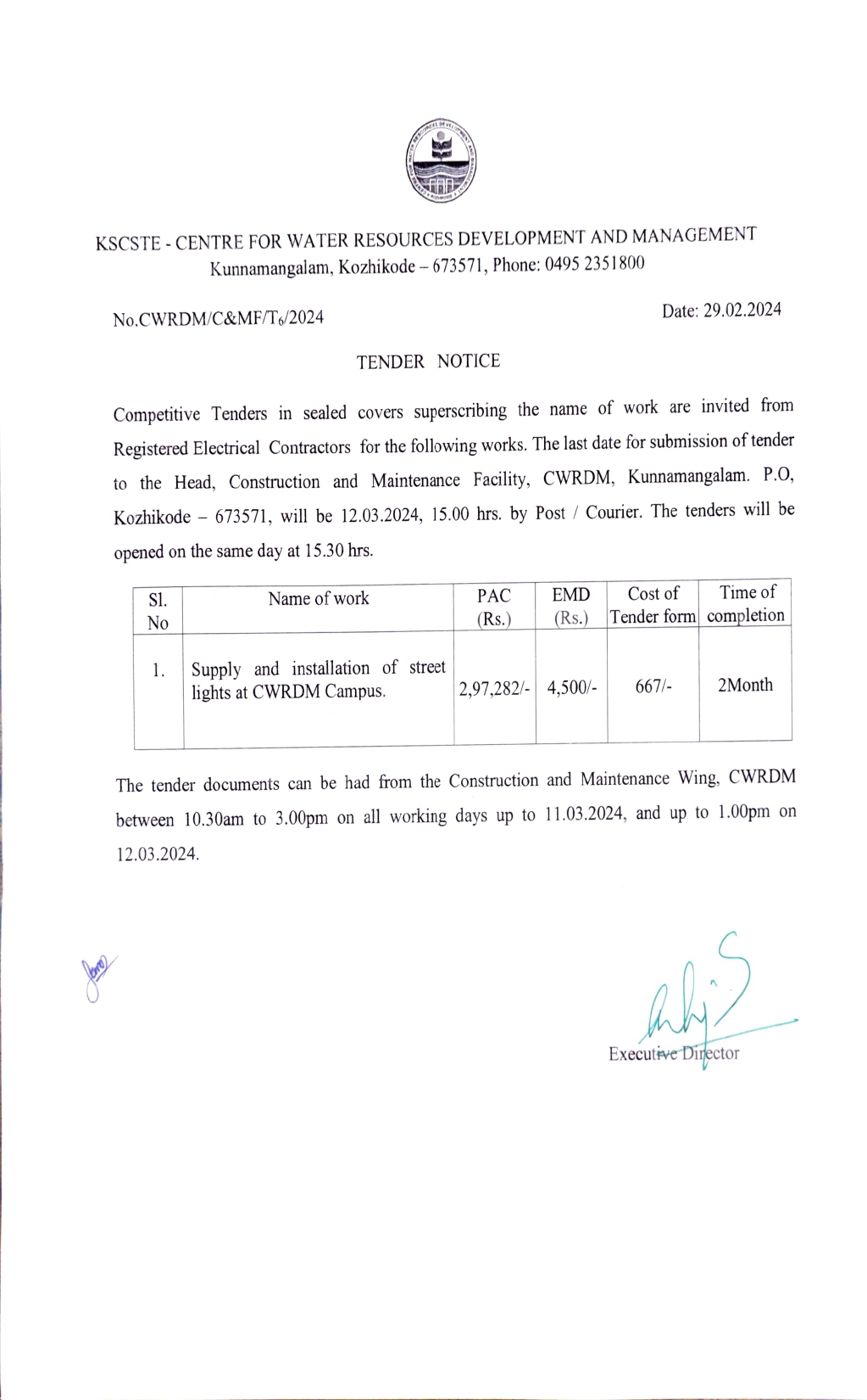 Competitive tenders are invited for the supply and installation of ...